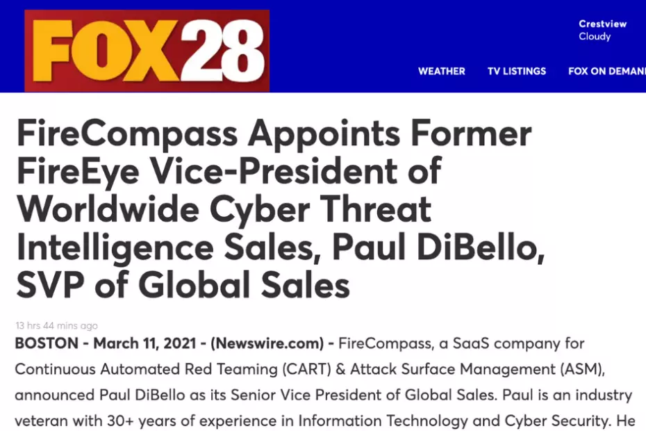 FireCompass Appoints Former FireEye Vice-President of Worldwide Cyber Threat Intelligence Sales ...